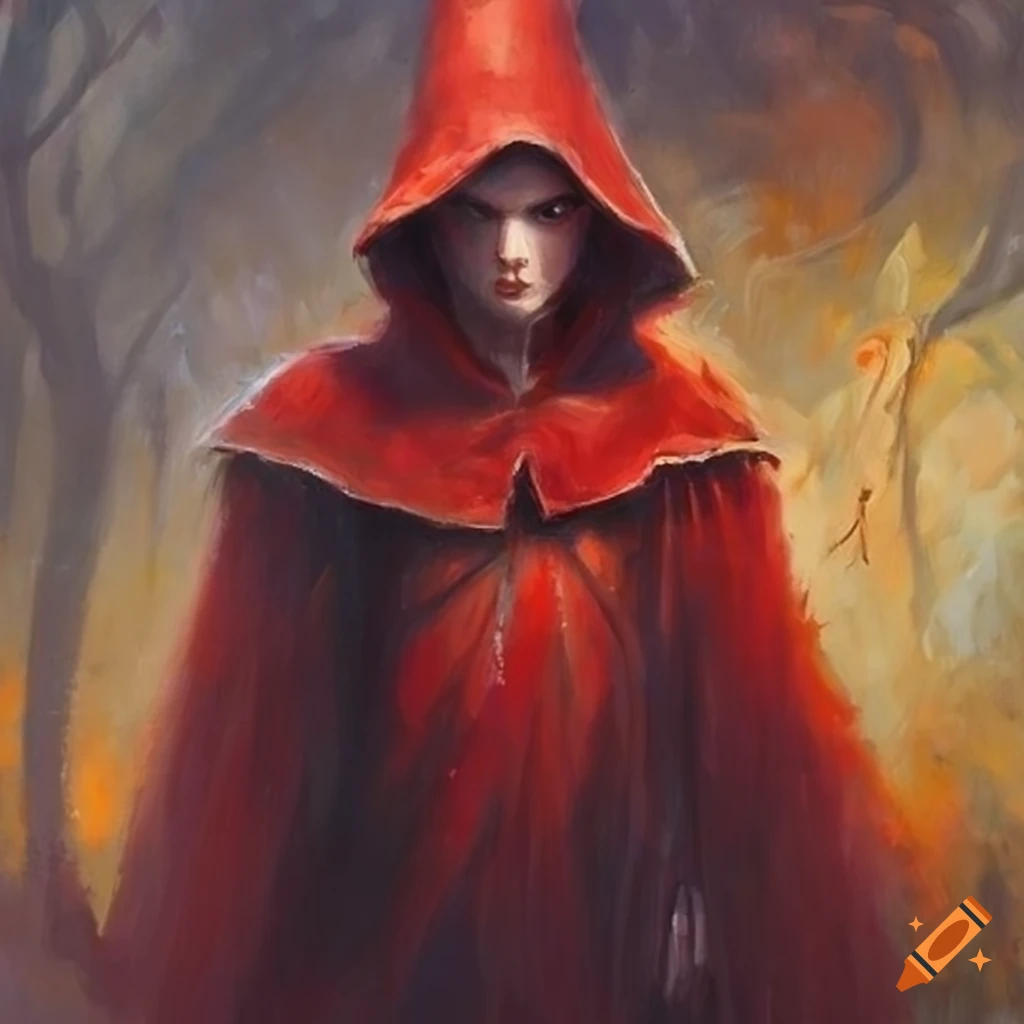 Oil painting of a person wearing a red cloak