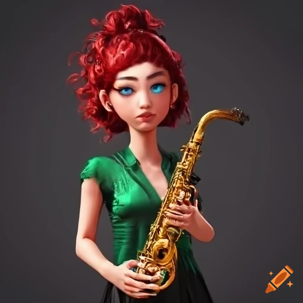 Woman in medieval style playing saxophone