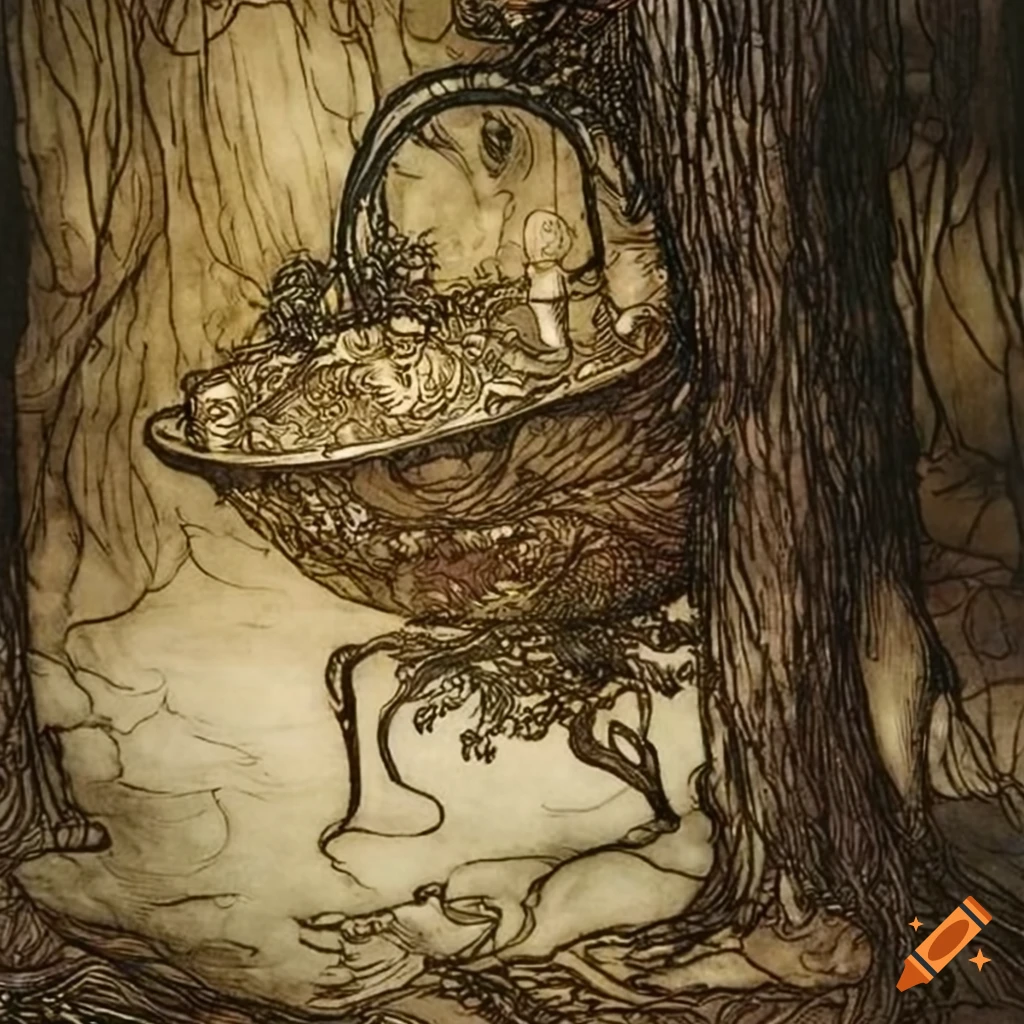 Illustration of a rococo drinking vessel with frogs