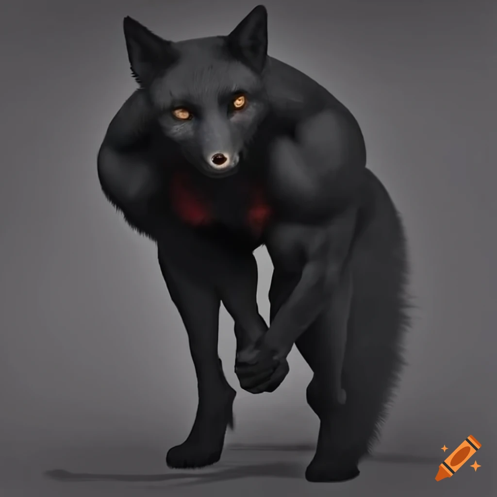 Image of a strong black fox on Craiyon