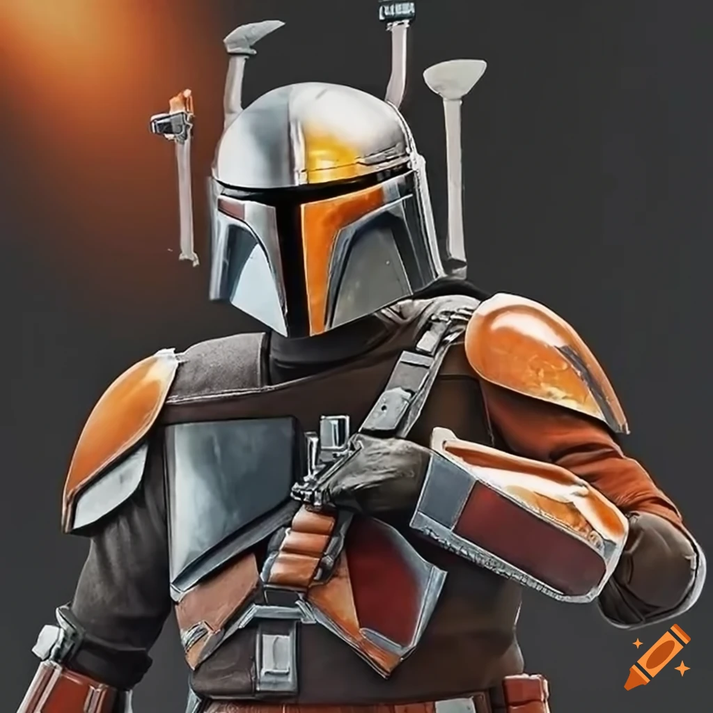 Image of mandalorian general in orange heavy battle armor