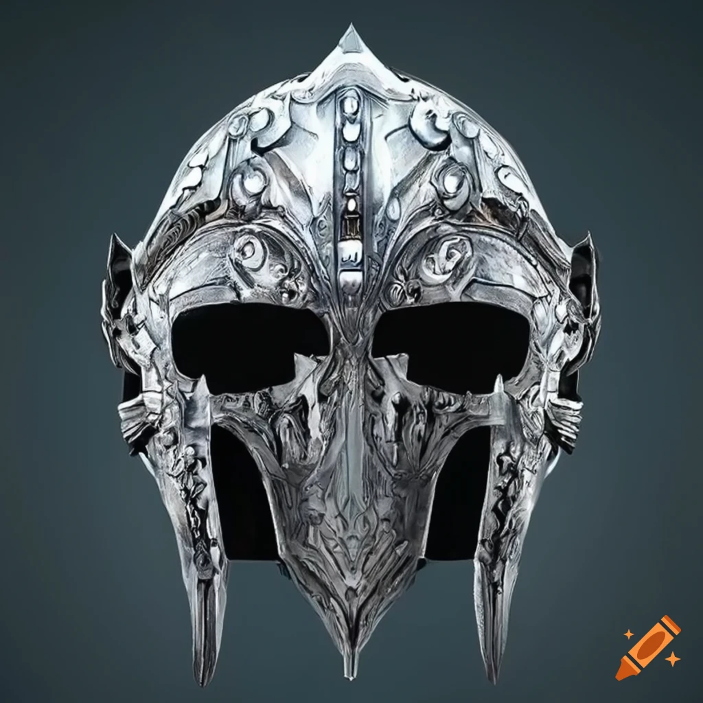 Intricate steel helmet with astral design