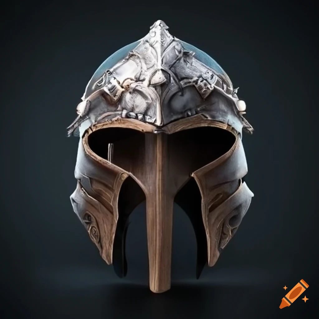 Intricate symmetrical battle helmet