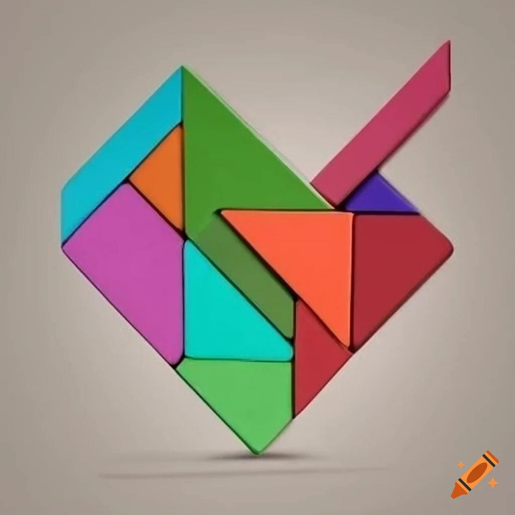 Tangram puzzle in the shape of a heart on Craiyon