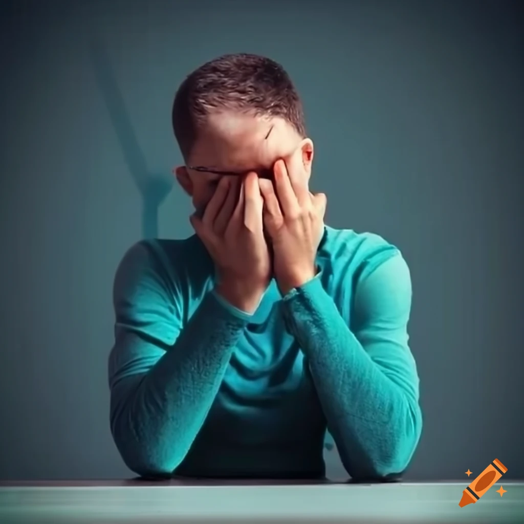 Man sitting on a desk with a determined expression