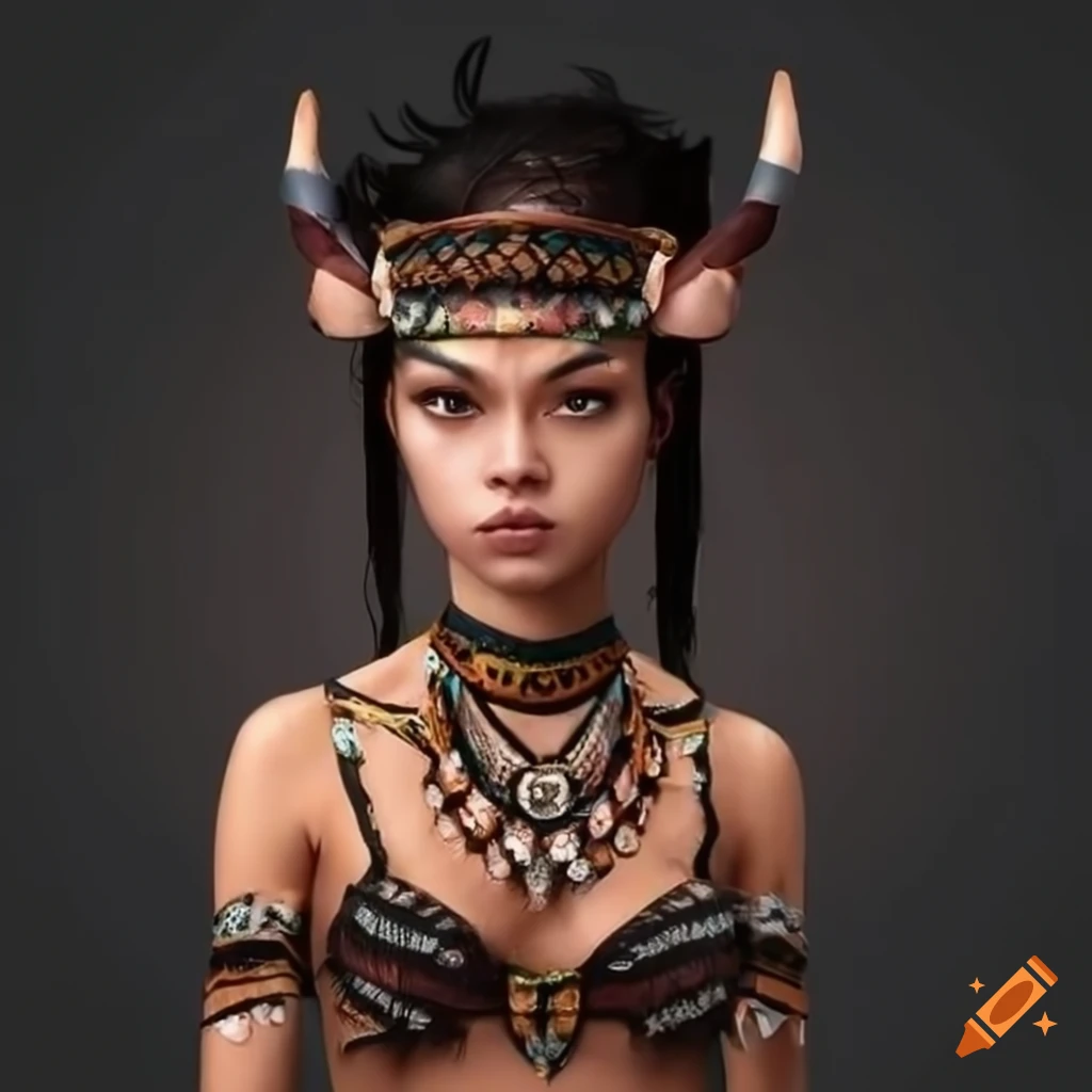Girl With Tribal Outfit And Dark Hair On Craiyon