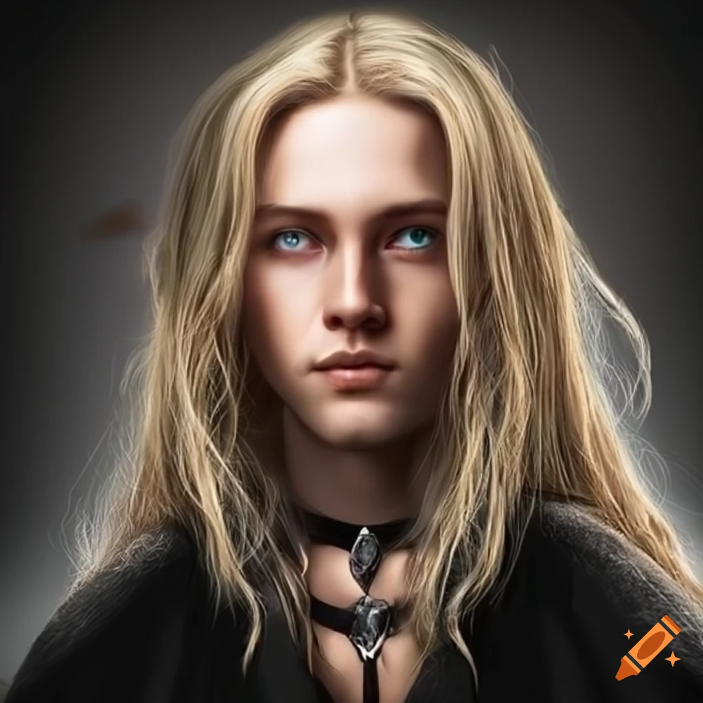 Portrait of a young male wizard with long blonde hair