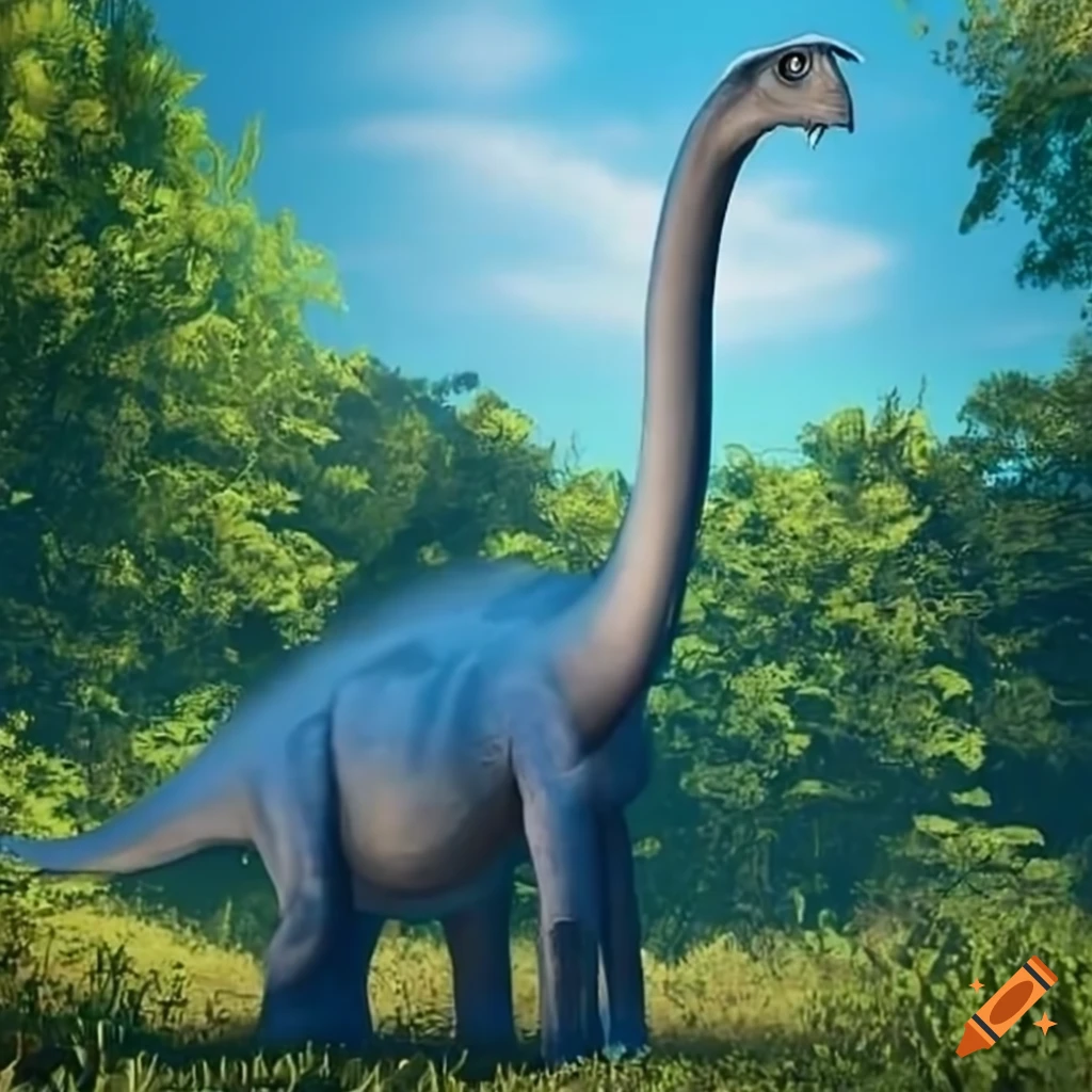 Blue brachiosaurus in tall wild vegetation