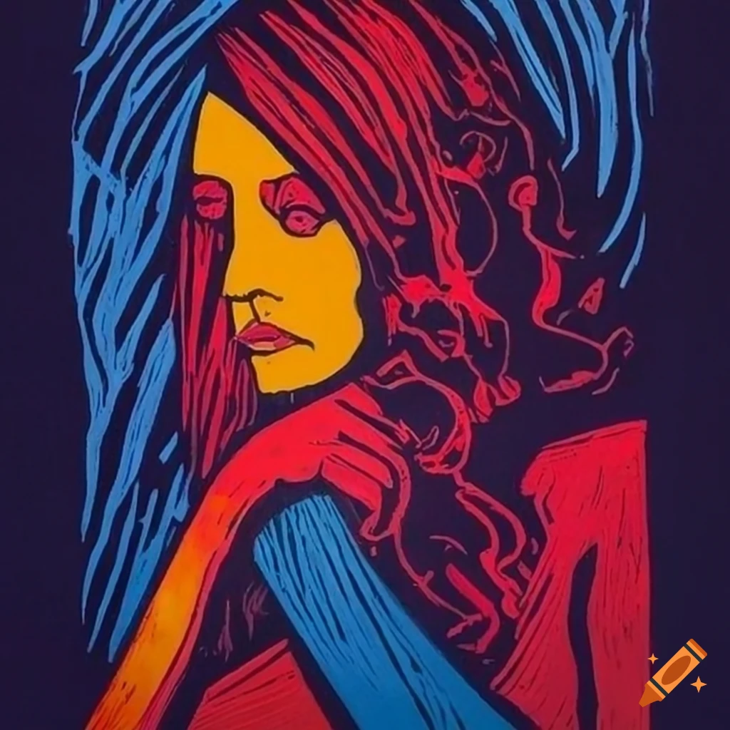 Colorful linocut artwork with vibrant colors on Craiyon