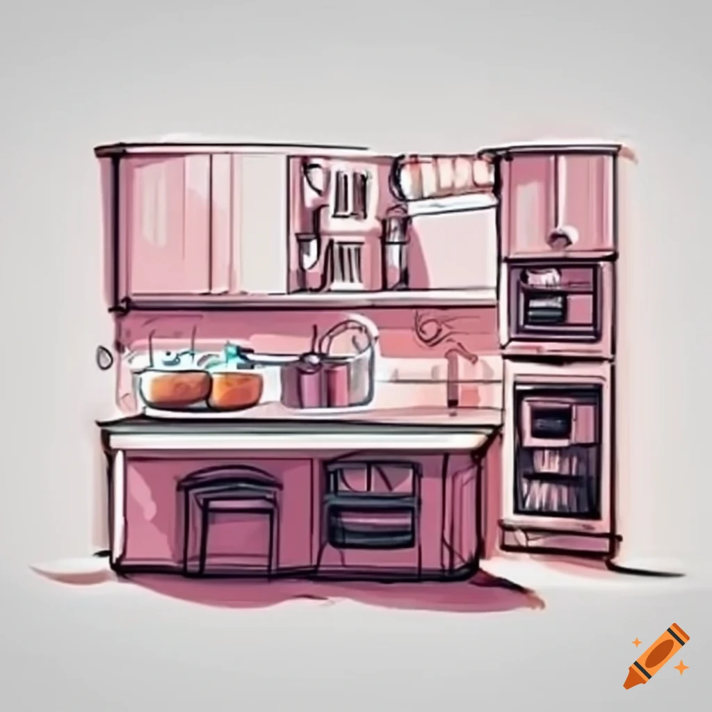 Sketch depicting a kitchen scene