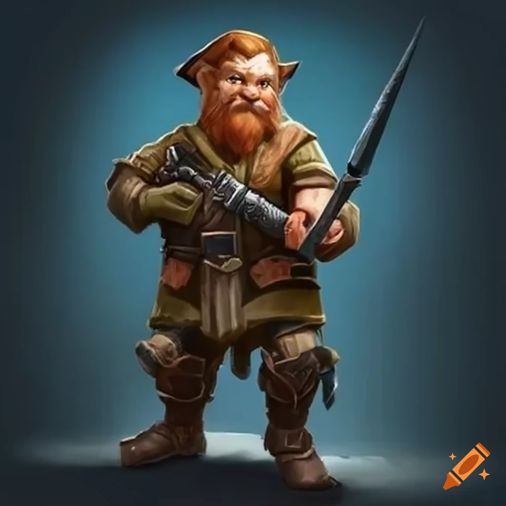 Fantasy dwarf ranger with rapier and gun