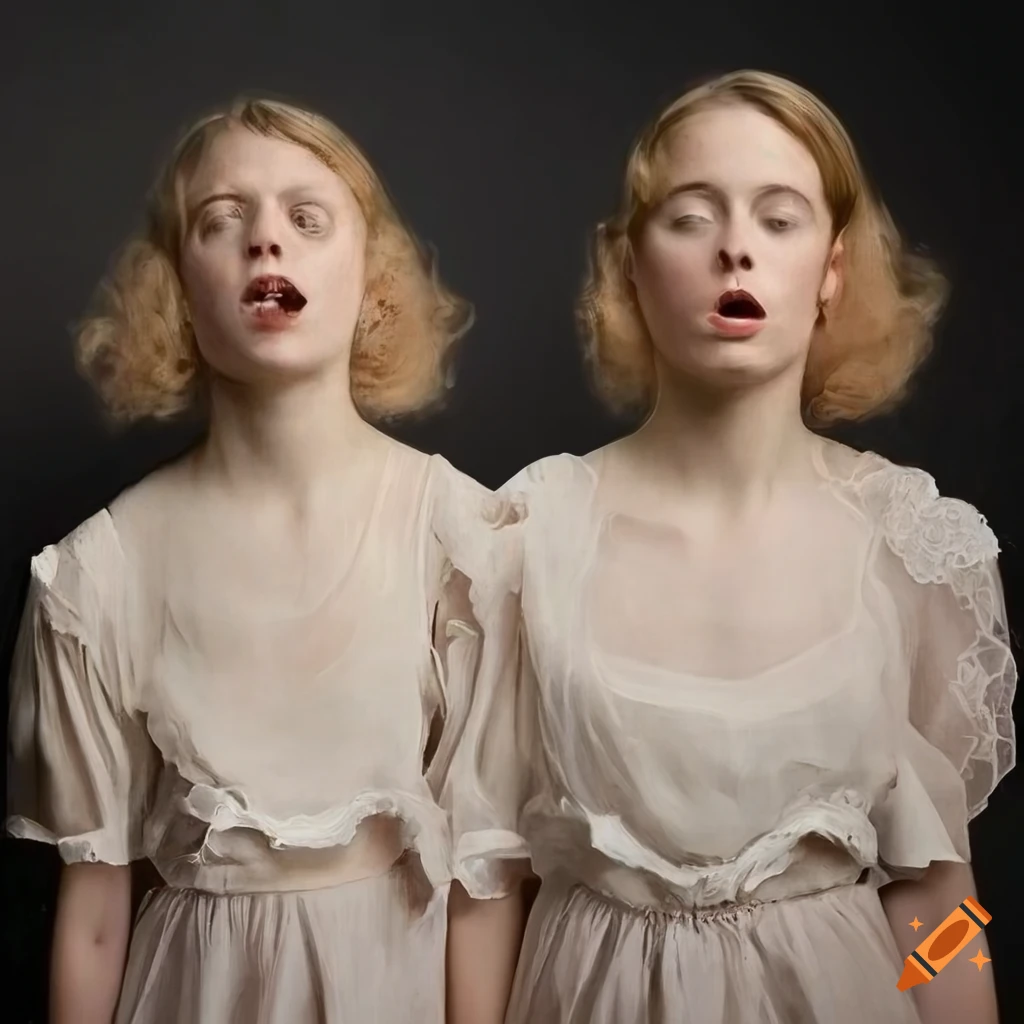 Portrait paintings of pouty faces in soft colors