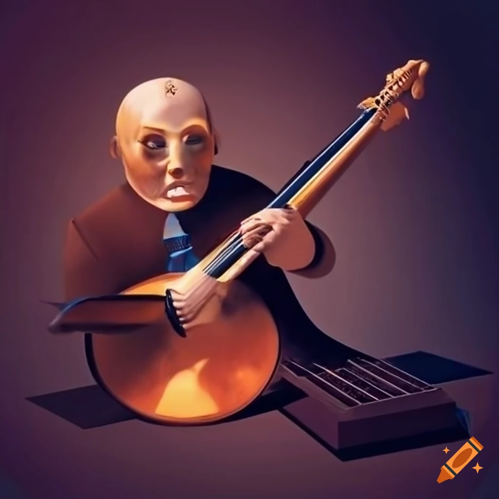 Artwork of human fused with musical instruments