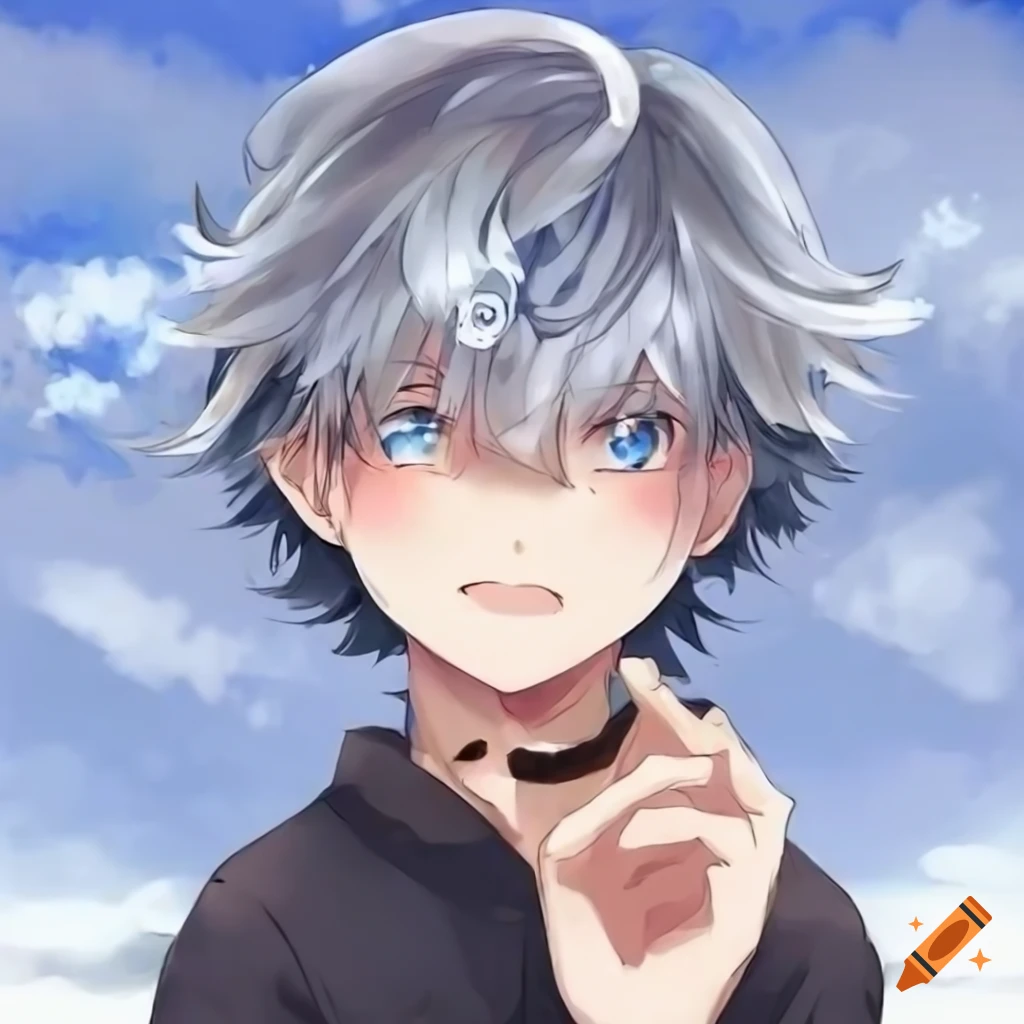 Cute anime kid with white and blue hair on Craiyon