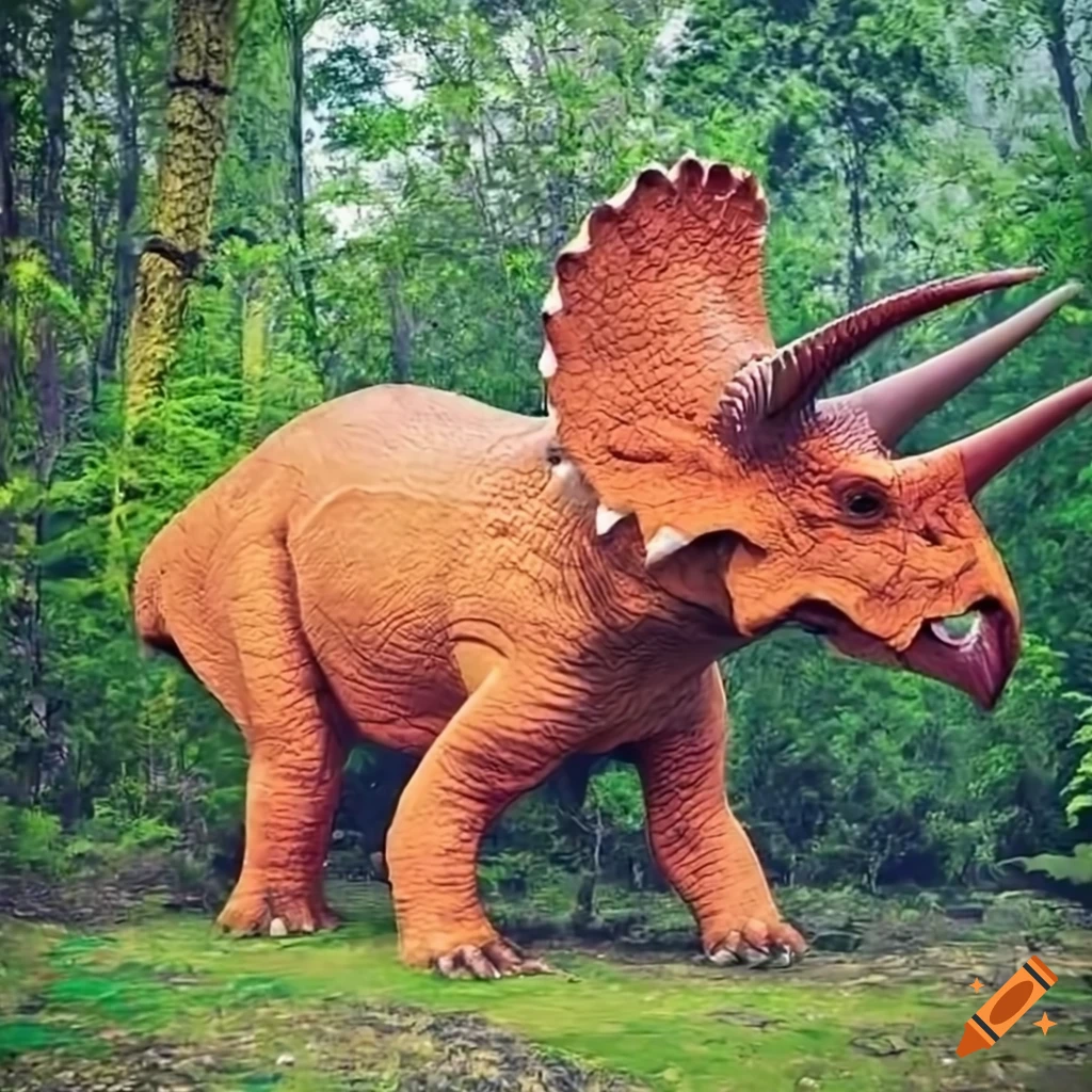 Image of a large orange triceratops in tall vegetation on Craiyon