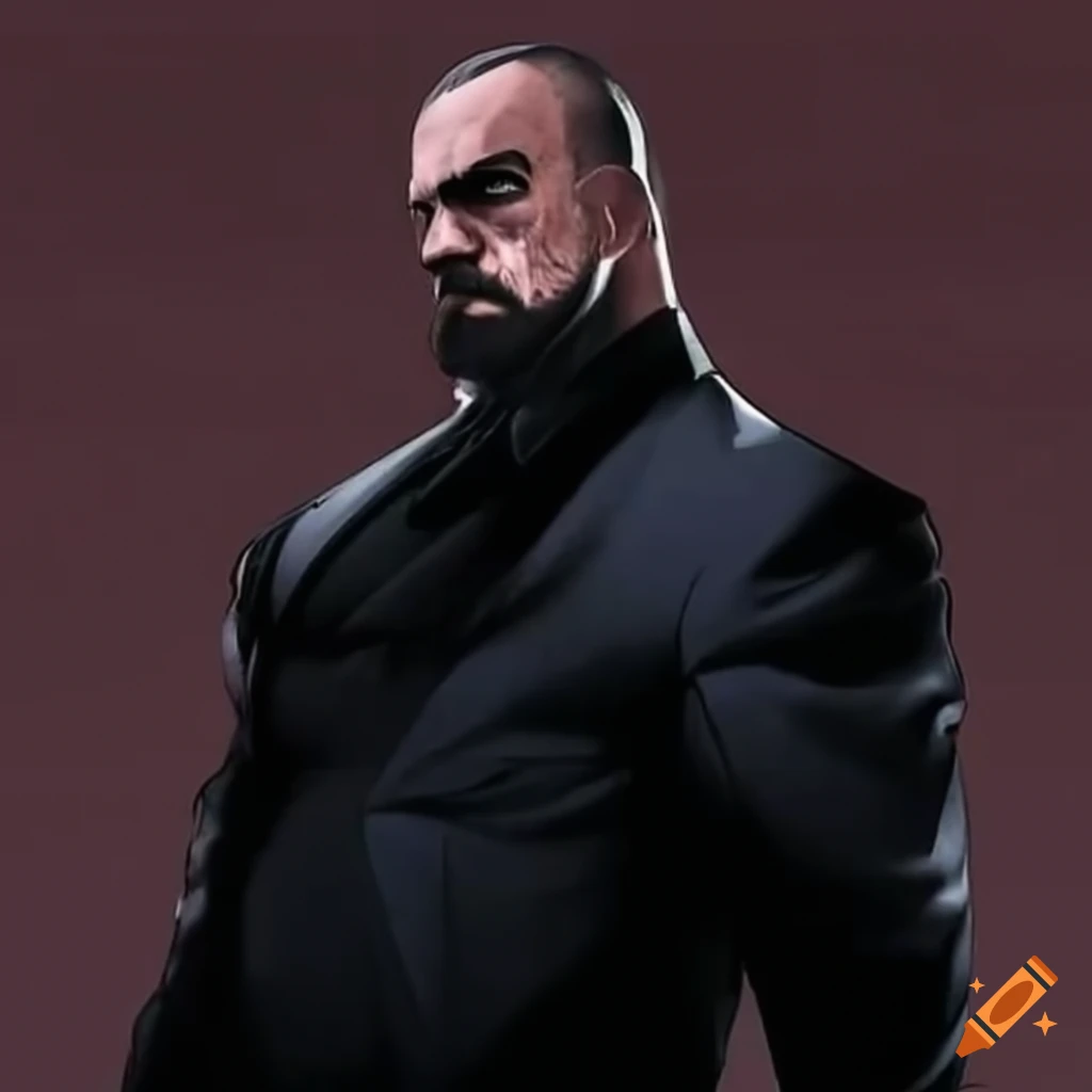 Muscular bodyguard in a suit on Craiyon