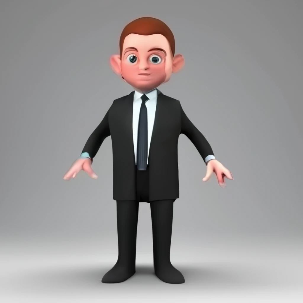 3d cartoon model in business suit, ready for animation