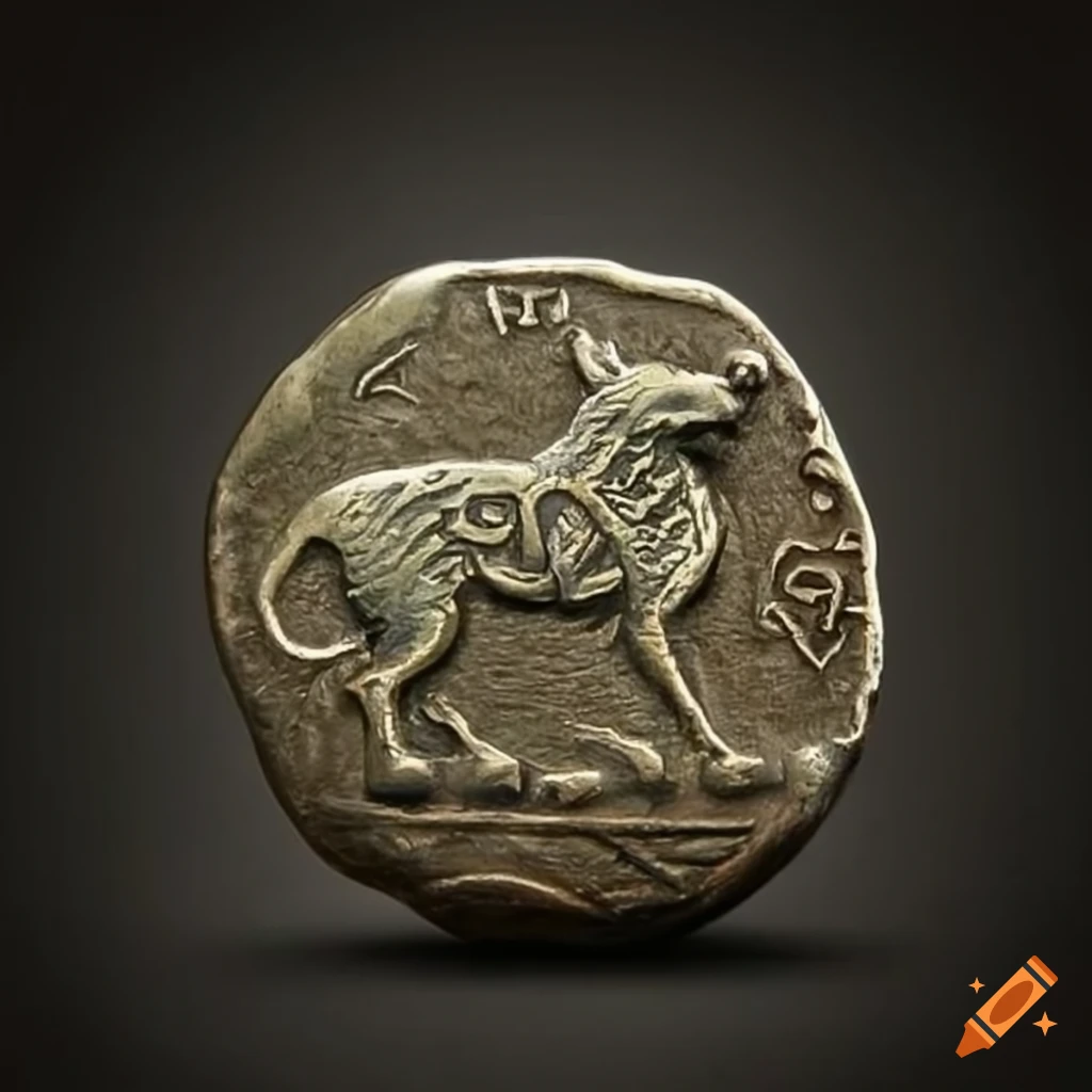 Bronze coin with a depiction of a wolf on Craiyon