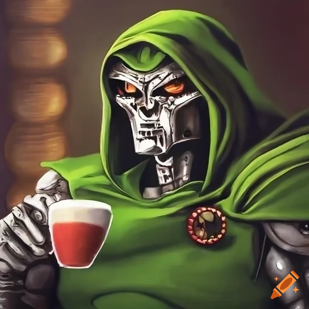 Doctor doom sitting in a french bistro
