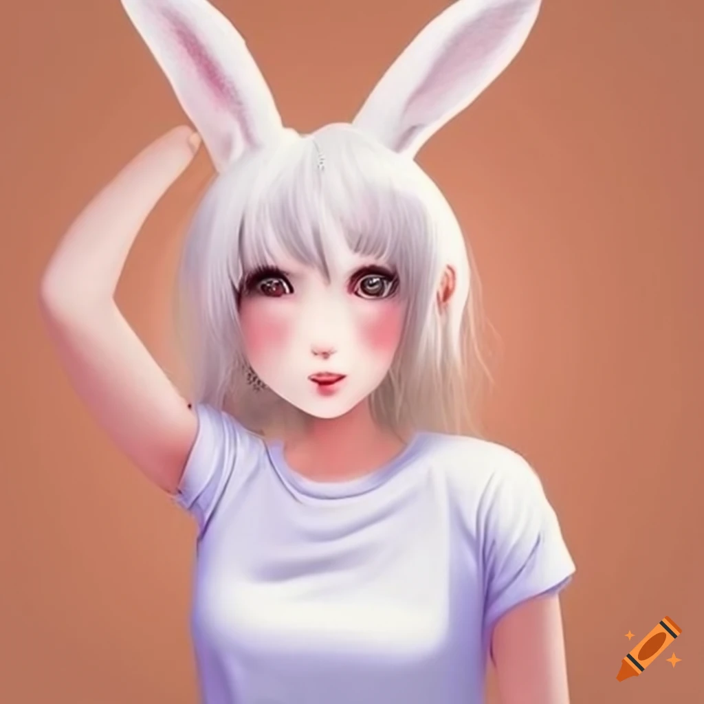 Illustration of a white rabbit girl wearing a t-shirt