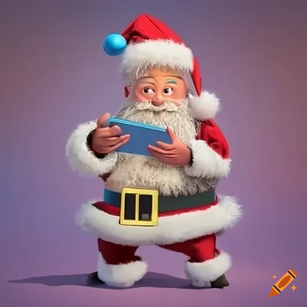 Santa claus capturing magical moments with children using a tablet