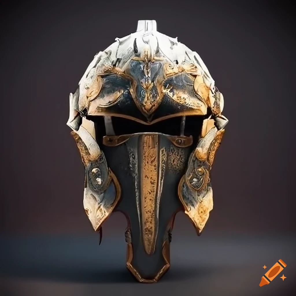 Intricate symmetrical battle helmet