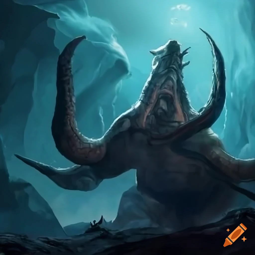 Image of an eldritch behemoth emerging from a glacier on Craiyon