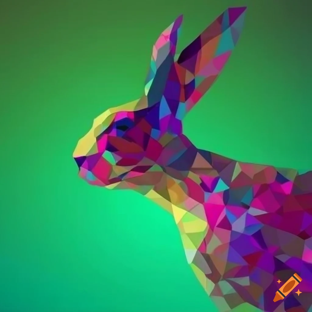 Colorful geometric artwork of a leaping hare on Craiyon