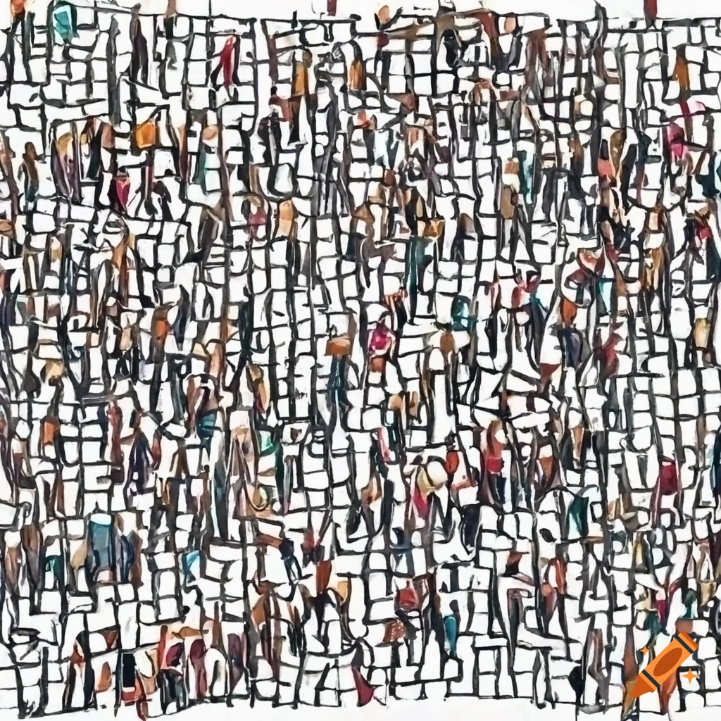 Mosaic painting of crowd in a maze on Craiyon