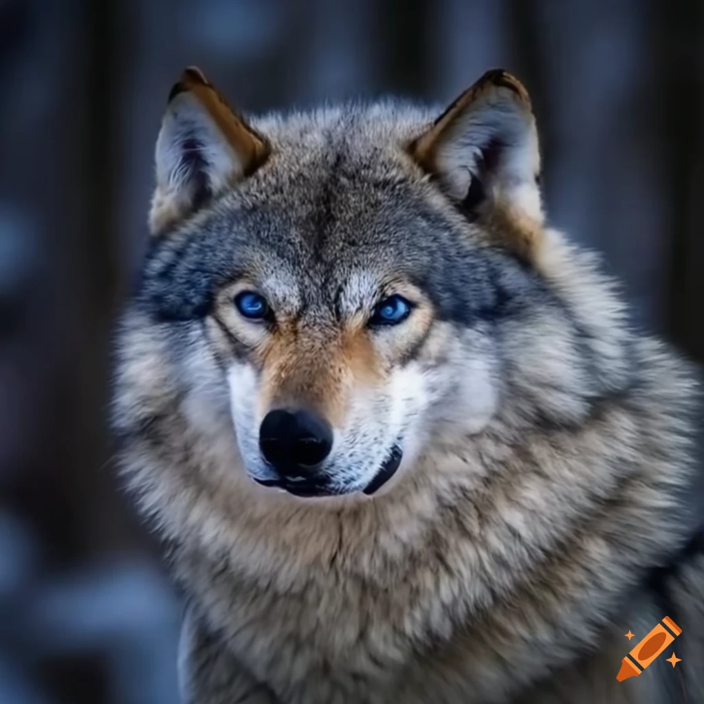 Mystical siberian wolf with piercing blue eyes on Craiyon
