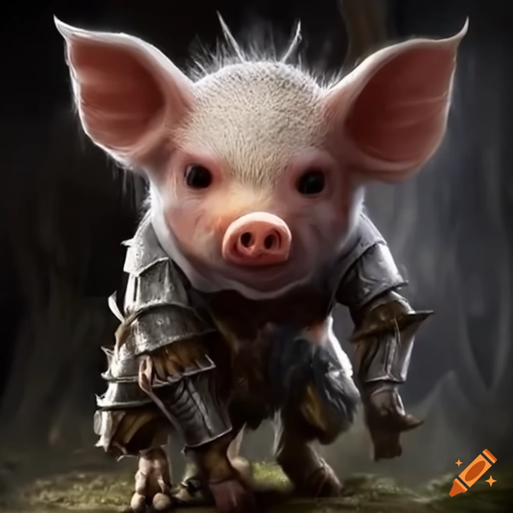 Illustration of a brave pig fighting undead creatures