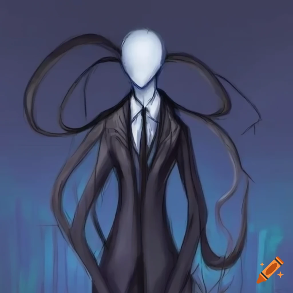 Sketch of slenderman with a dark blue aura