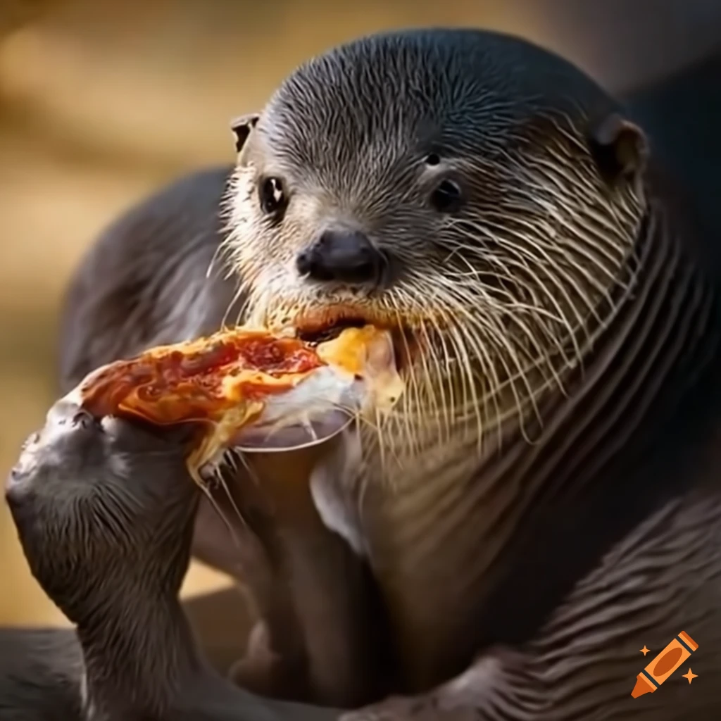 Muscular otter enjoying a pizza