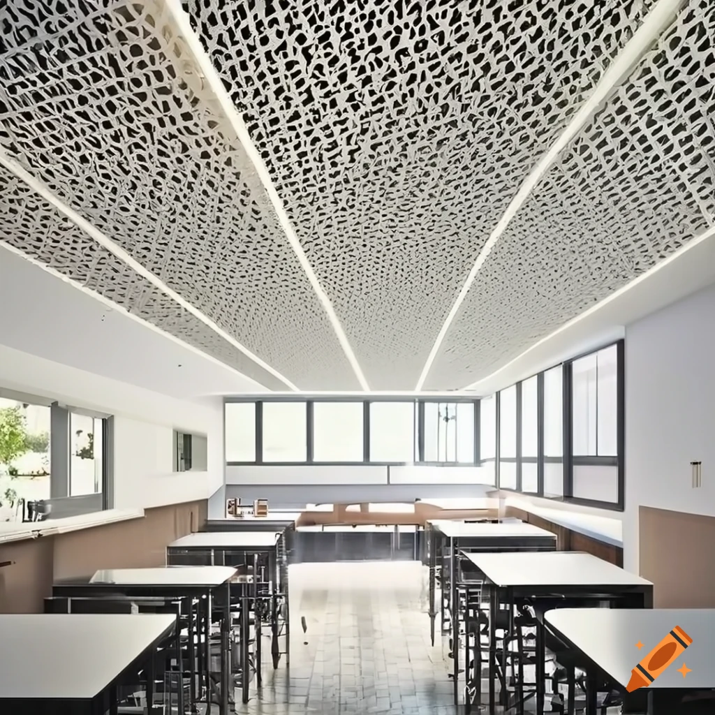 Modern perforated ceiling design in a classroom
