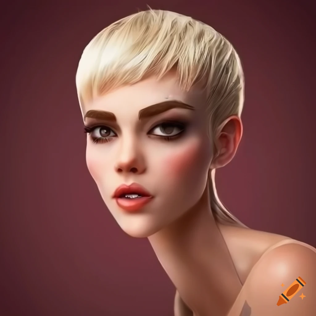 Character design of a woman with short blonde pixie cut on Craiyon
