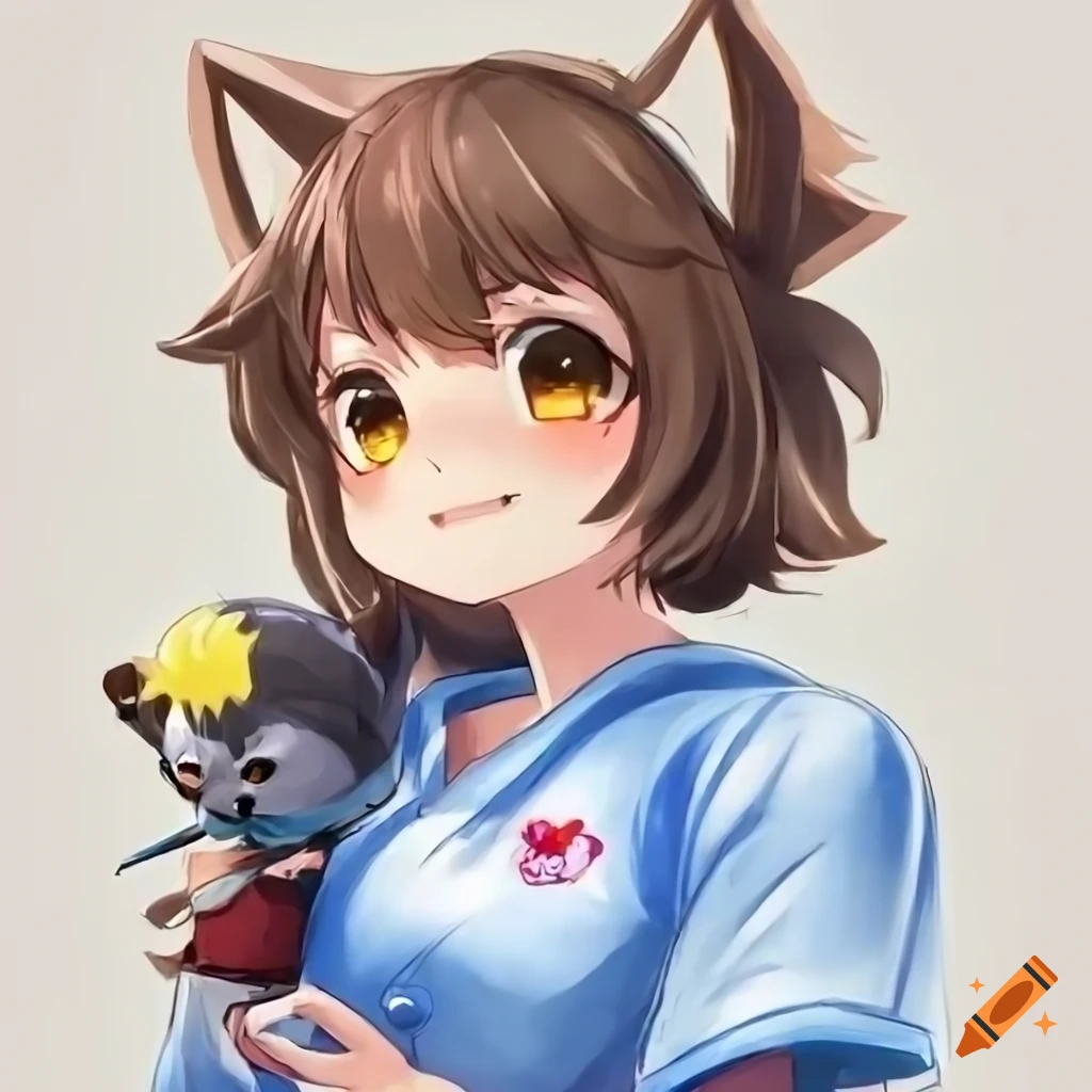 Anime characters, brother and sister with wolf ears, hugging on Craiyon