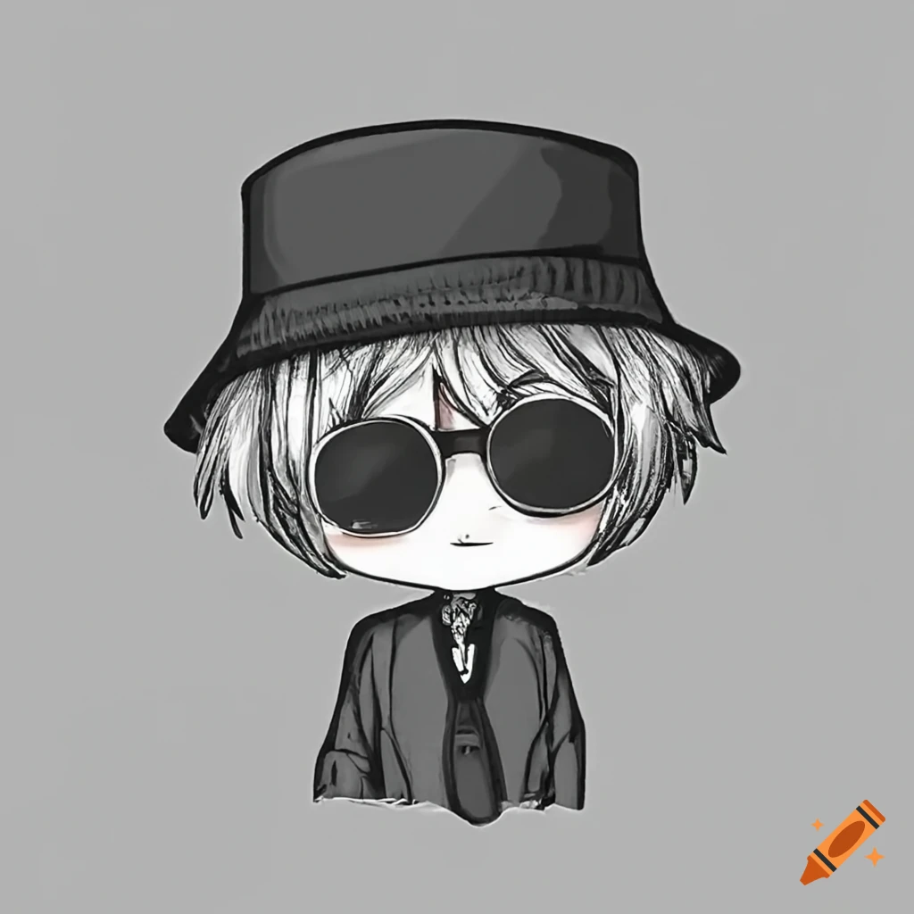 Chibi anime character with suit and sunglasses