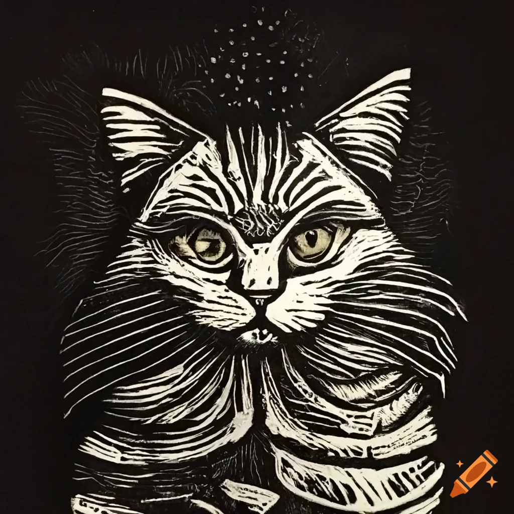 Antique linocut of the icelandic yule cat