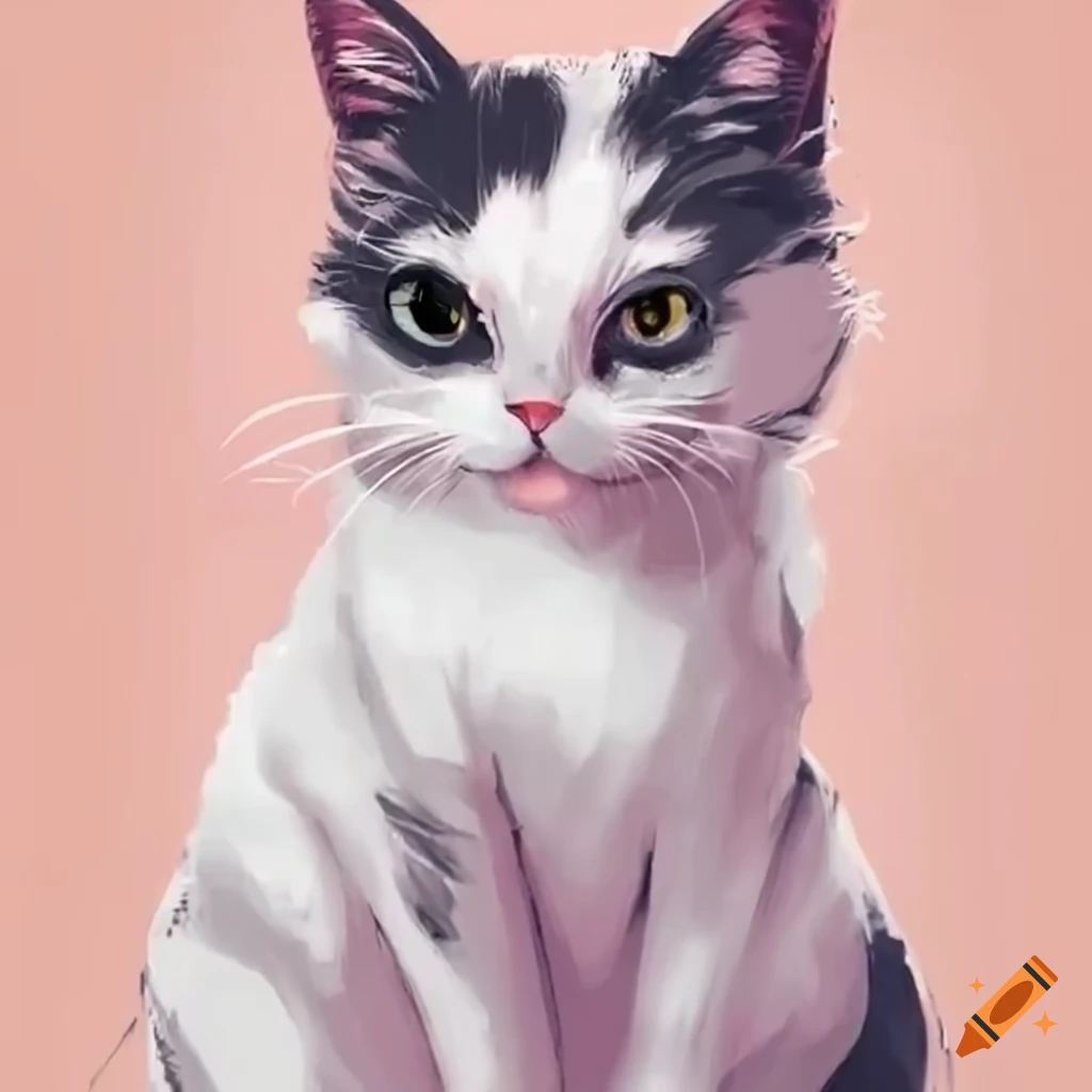 Anime-style white cat with black spots and pink nose on Craiyon