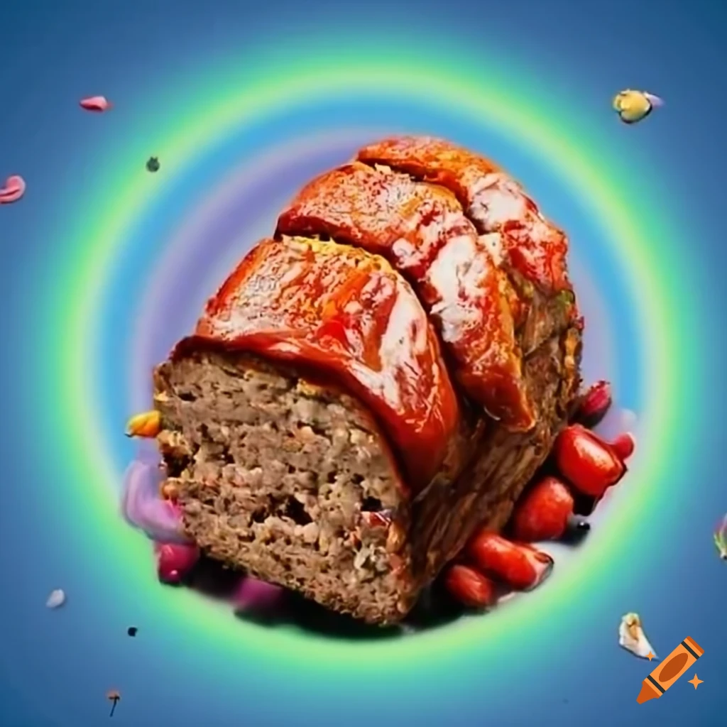 Flying meatloaf under a rainbow on Craiyon