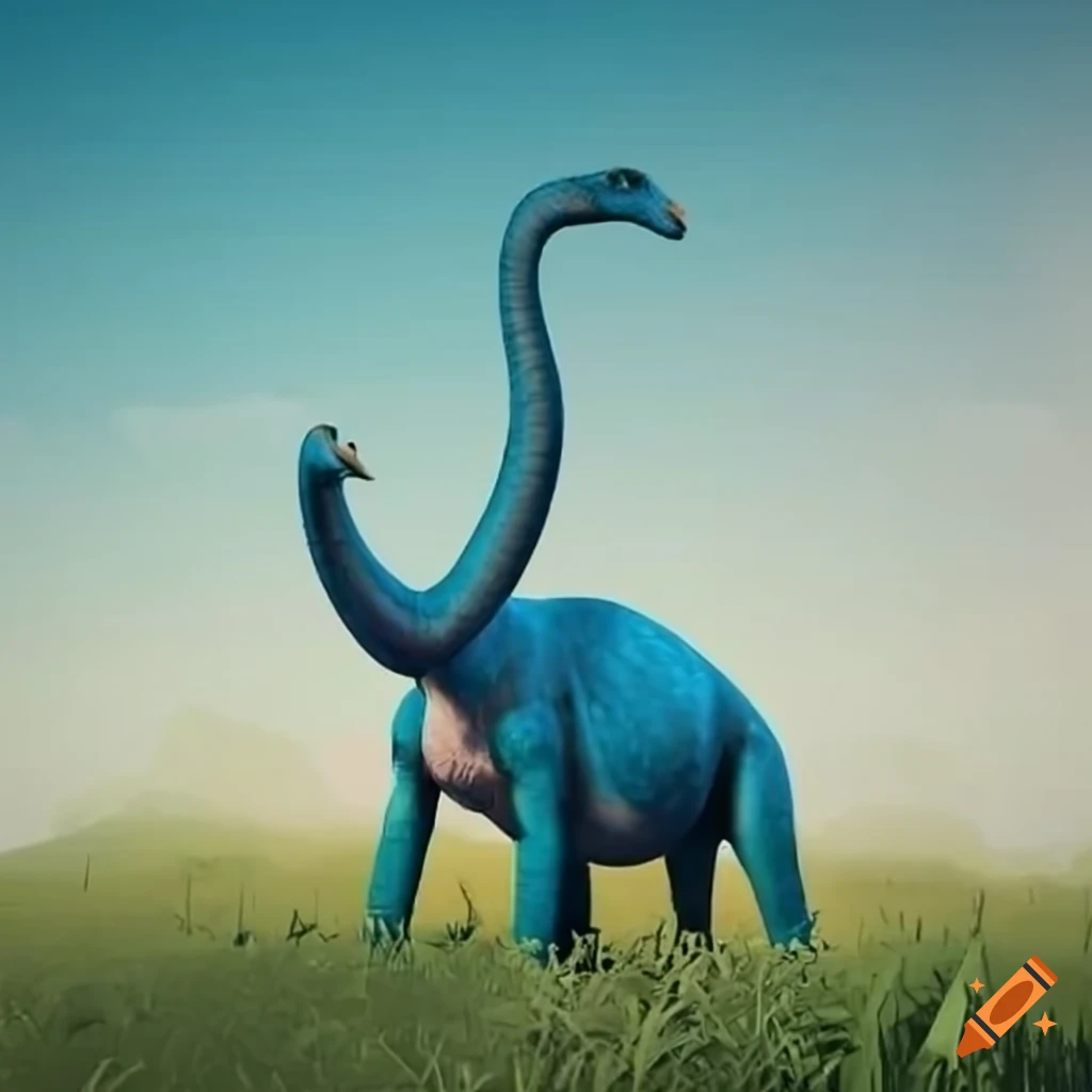 Blue brachiosaurus in tall sunny vegetation