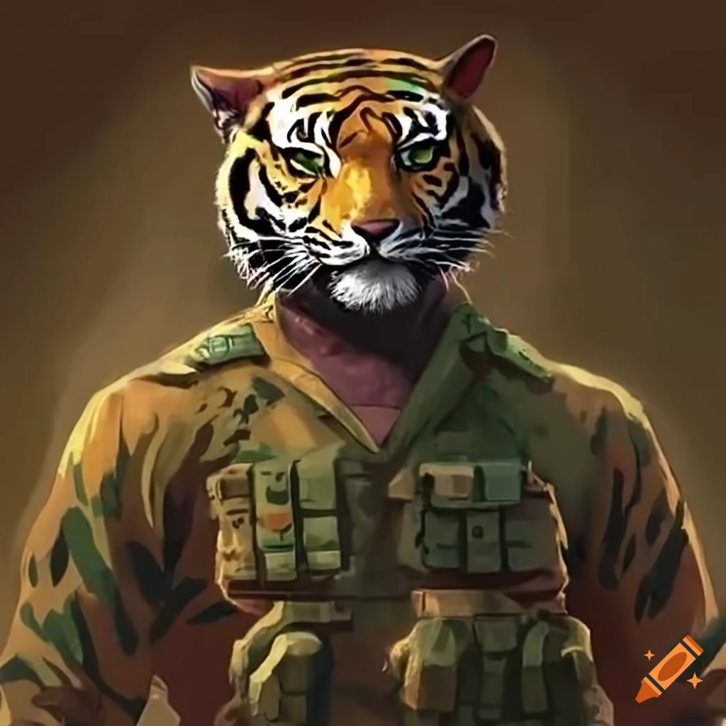 Image of a tiger with a military theme