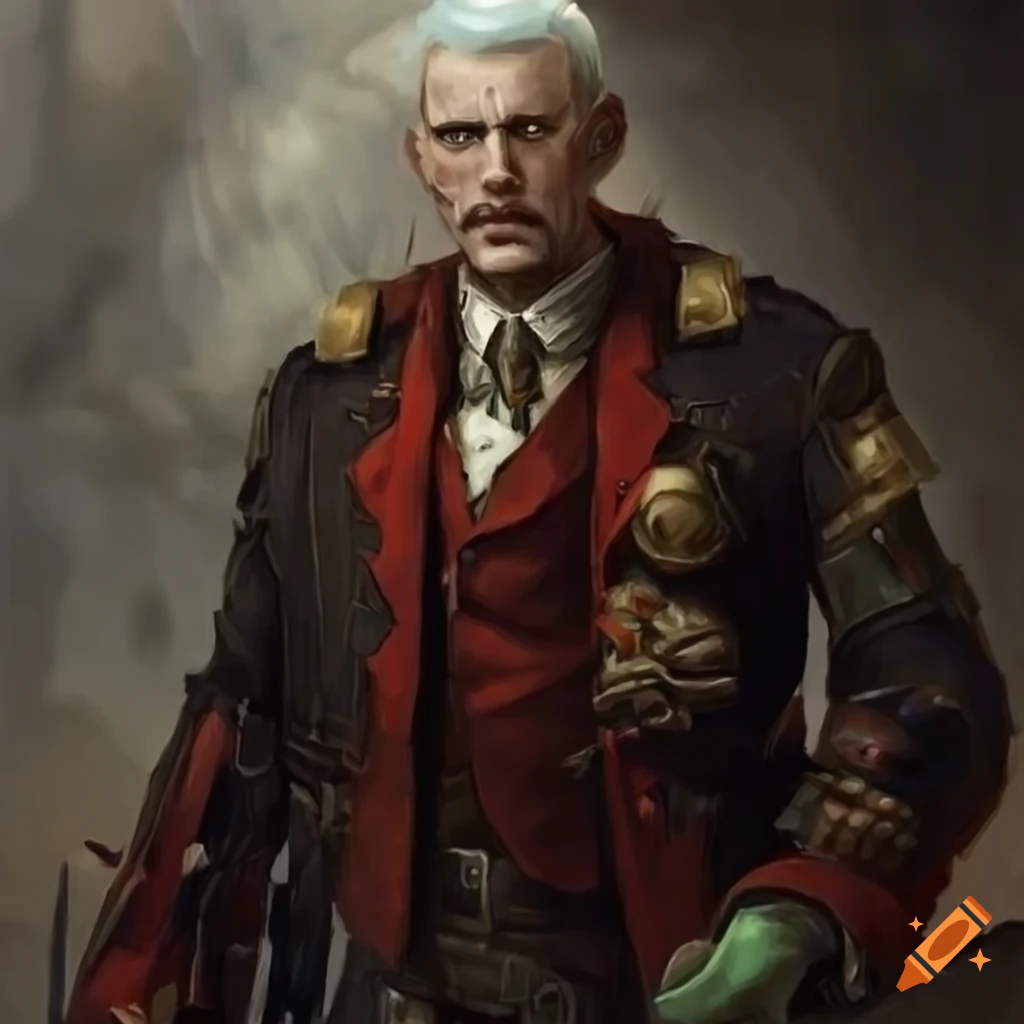 Concept art of a stylish warhammer 40k gang boss on Craiyon