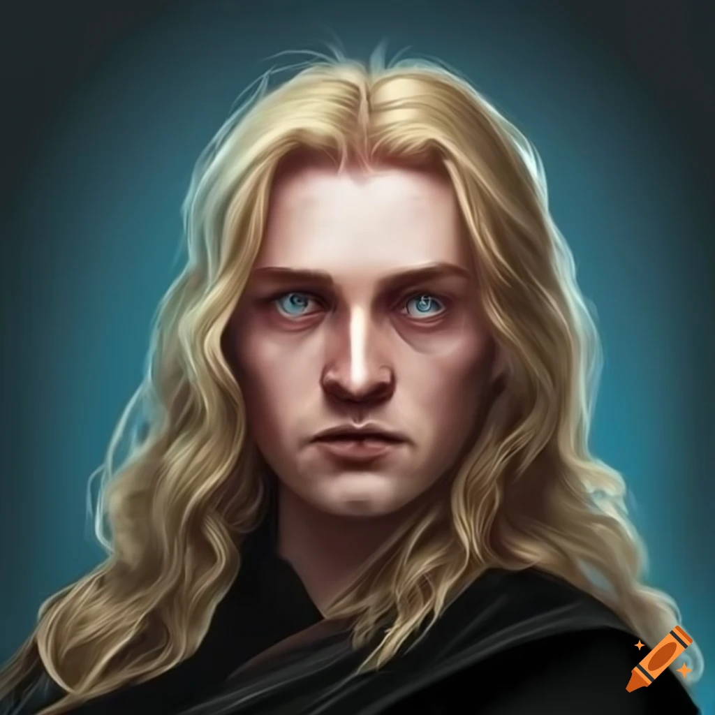 Portrait of a young male wizard with long blonde hair
