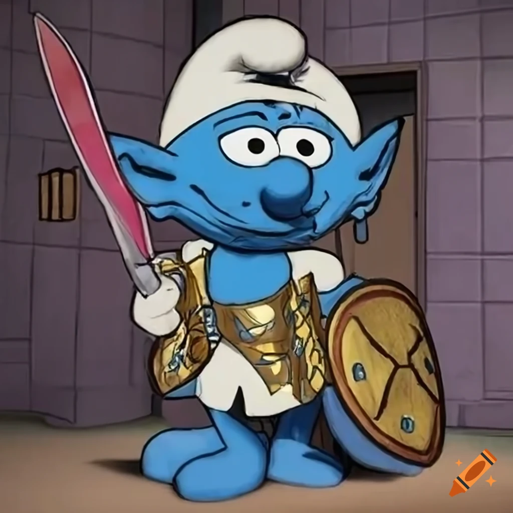 Smurf cat meme with sword and armor on Craiyon