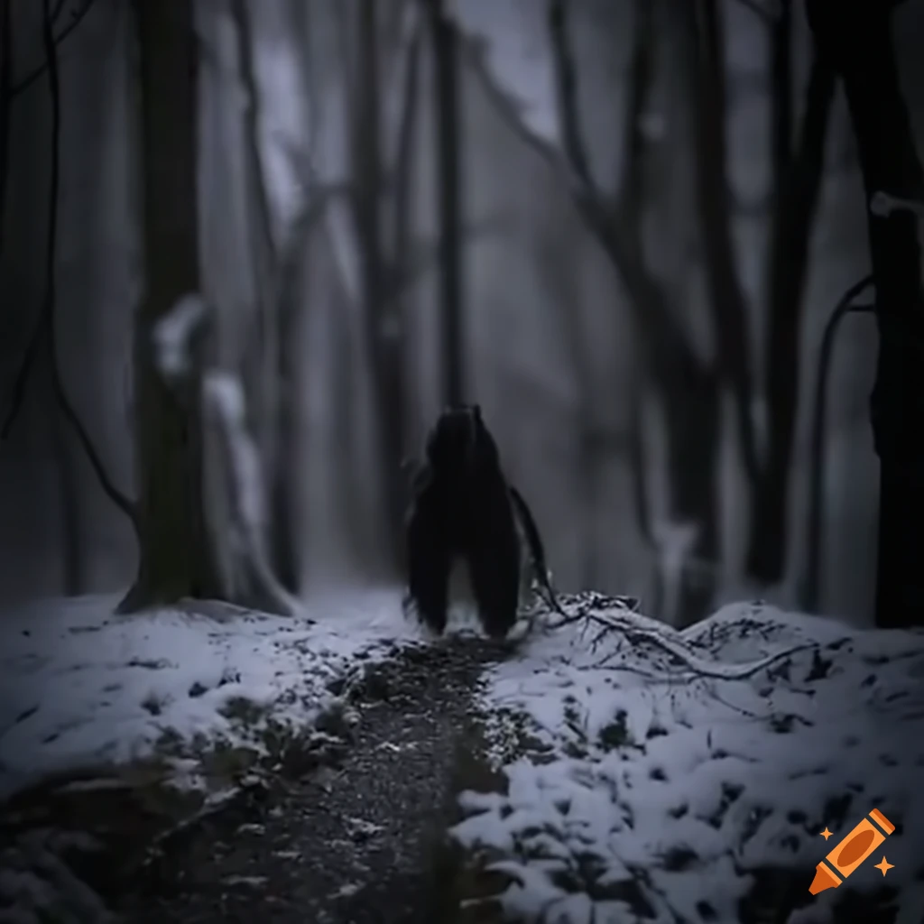 Mysterious creature in a snow-covered forest