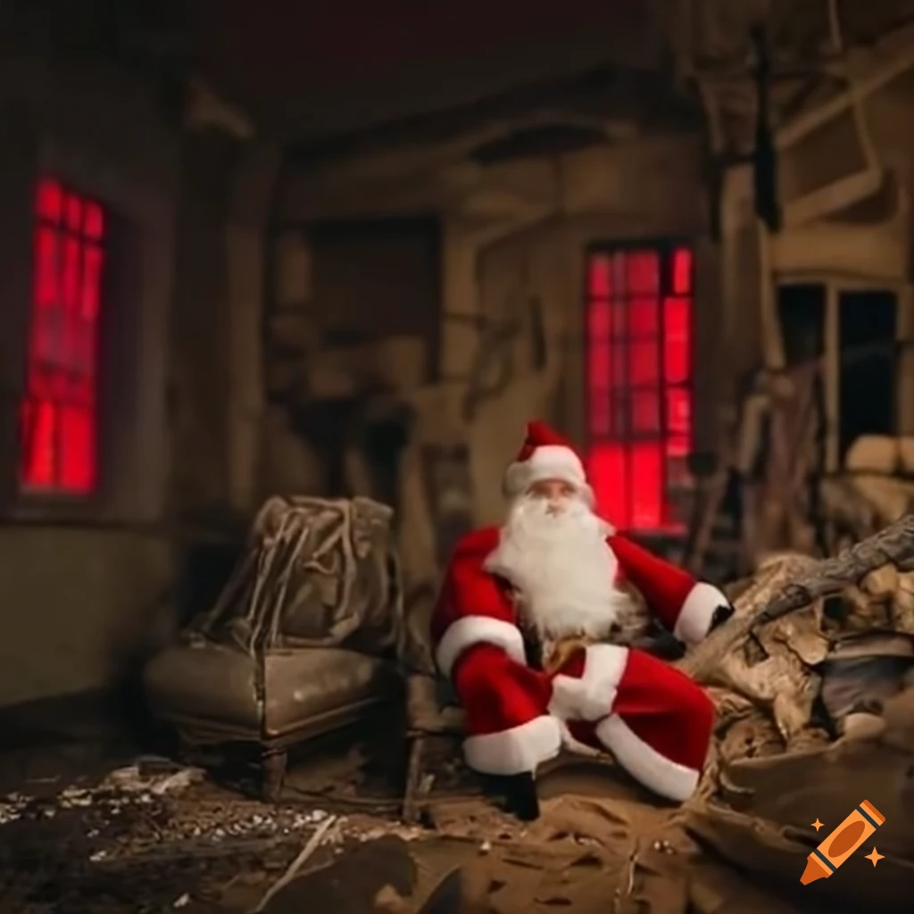 Santa claus in a war-torn city