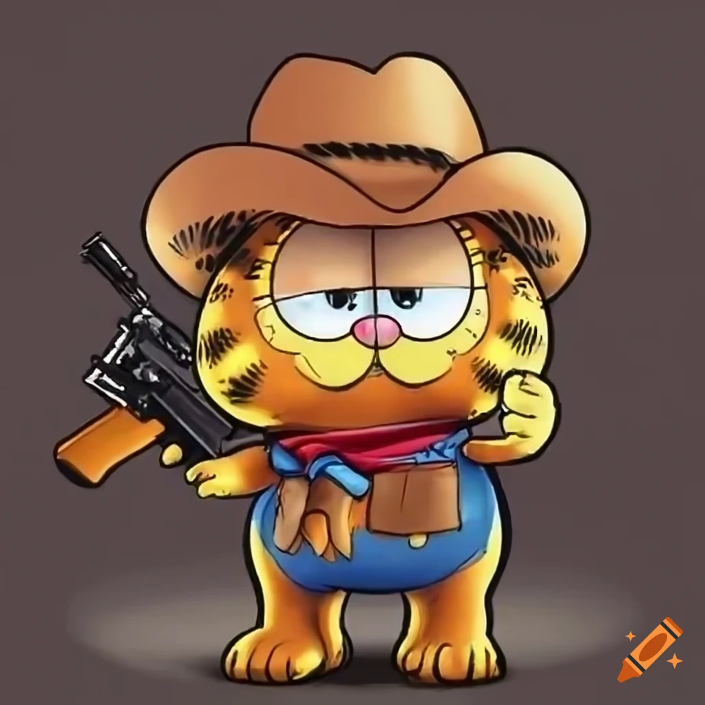 Illustration of a cute chibi cowboy garfield