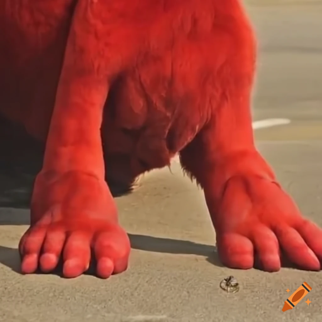 Close-up of clifford the big red dog's feet on Craiyon