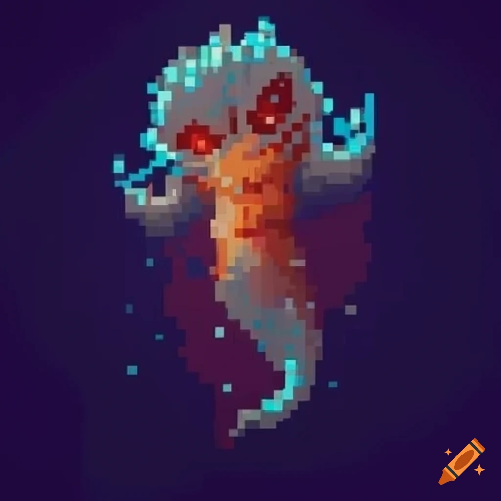Pixel art of a floating elemental creature